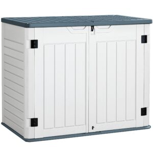 greesum outdoor horizontal resin storage sheds 34 cu. ft. weather resistant resin tool shed, extra large capacity weather resistant box for bike, garbage cans, lawnmowe, without divider, white