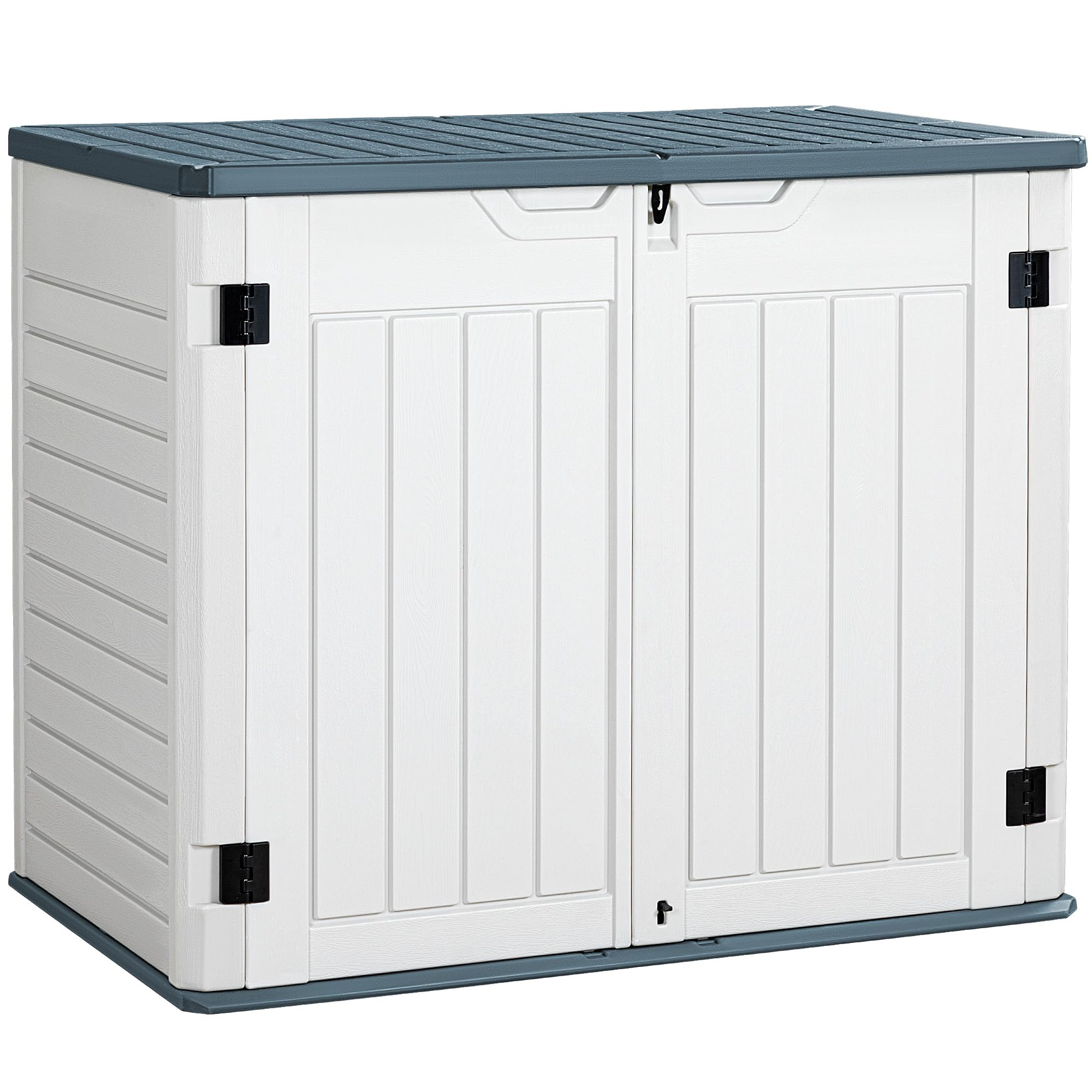 Greesum Outdoor Horizontal Resin Storage Sheds 34 Cu. Ft. Weather Resistant Resin Tool Shed, Extra Large Capacity Weather Resistant Box for Bike, Garbage Cans, Lawnmowe, Without Divider, White