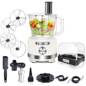 homtone 16 cup food processor with storage box, 10-in-1 electric vegetables chopper for slicing, chopping, mincing, shredding, purees & dough, extra-large 3" feed chute, 600w, white