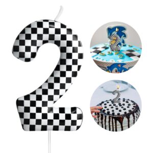 racing cars themed birthday candle number 2 checkered candle birthday party decoration cake topper for racing car party decoration theme party supplies (number 2)