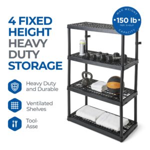 Gracious Living 4 Shelf Fixed Height Ventilated Heavy Duty Storage Unit 18 x 36 x 54.5 Organizer System for Home, Garage, Basement, & Laundry, Black