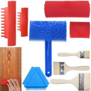 wood grain tool, 9pcs fake wood grain roller paint brushes rubber graining tool paint look like wood diy painting tools for walls floors room decoration