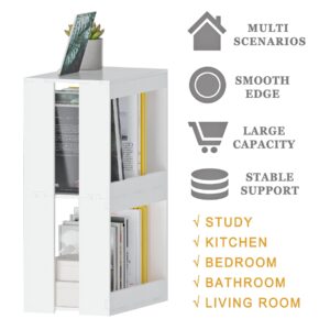 POBOMULI 3-Tier End Table, White Side Table for Small Space Modern Bookshelf Storage Organizer, Narrow Nightstand Bookcase Display Shelf for Bedroom, Living Room, Home Office(24.4" H)