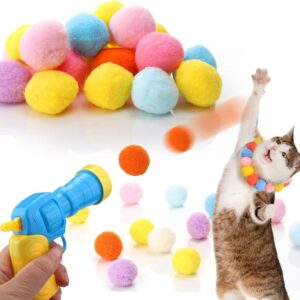 31Pcs Cat Ball Toy Launcher Gun, Cat Balls Fetch Toy, 30Pcs Plush Fuzzy Balls Launcher Cat Toy for Cats with 1 Gun, Funny Interactive Cat Toys for Bored Indoor Adult Cats, Cute Kitten Kitty Toys