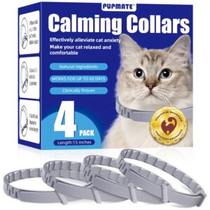 pupmate 4-pack adjustable calming collars for cats with cat pheromones - relieve stress and anxiety, promotes relaxation, 60-day long-lasting comfort, effective for calming and behavior management