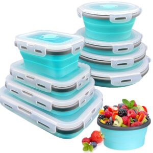 8 collapsible food storage containers with lids, rv collapsible bowls, silicone food storage containers, camping food containers, silicone containers, collapsible containers for food, camping, travel