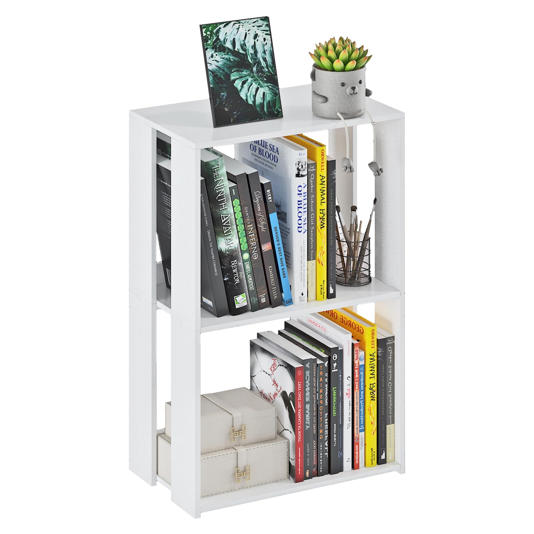 POBOMULI 3-Tier End Table, White Side Table for Small Space Modern Bookshelf Storage Organizer, Narrow Nightstand Bookcase Display Shelf for Bedroom, Living Room, Home Office(24.4" H)