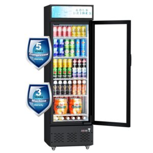 freezlabs glass door refrigerator commercial beverage refrigerators with led light, 12 cu.ft and 5 shelves, display refrigerator for cafe restaurant store bar, etl/nsf approved