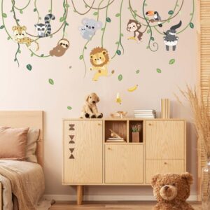 Amimagen Animals Climbing Trees Wall Stickers - Lion Monkey Sloth Koala Toucan Wall Decals - Baby Nursery Kids Room Daycare Playroom Classroom Wall Decor