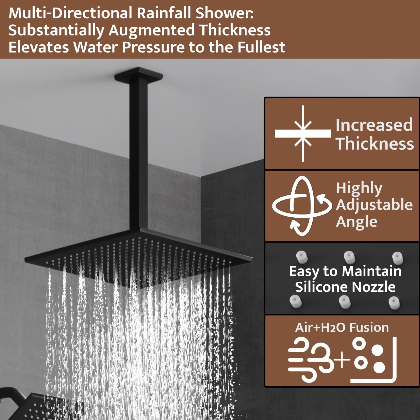 SHOYELA Thermostatic Shower System Matte Black, Push Button Diverter Shower Faucet with 2 in 1 Handheld, Ceiling Mount 12 Inch Shower Head with 6 Inch Wall Mount Shower Head