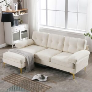 apicizon 82" sectional couch l-shaped sofa, white convertible sectional couch sofa for living room, 3 seater sofa couch with tufted cushion for apartment, beige chenille