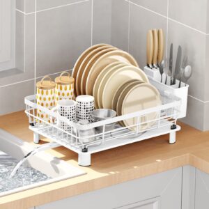 gaxmi dish drying rack over the sink dish drainer with drainboard utensil holder adjustable spout, 1-tier white