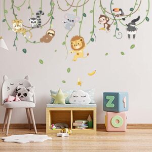 amimagen animals climbing trees wall stickers - lion monkey sloth koala toucan wall decals - baby nursery kids room daycare playroom classroom wall decor