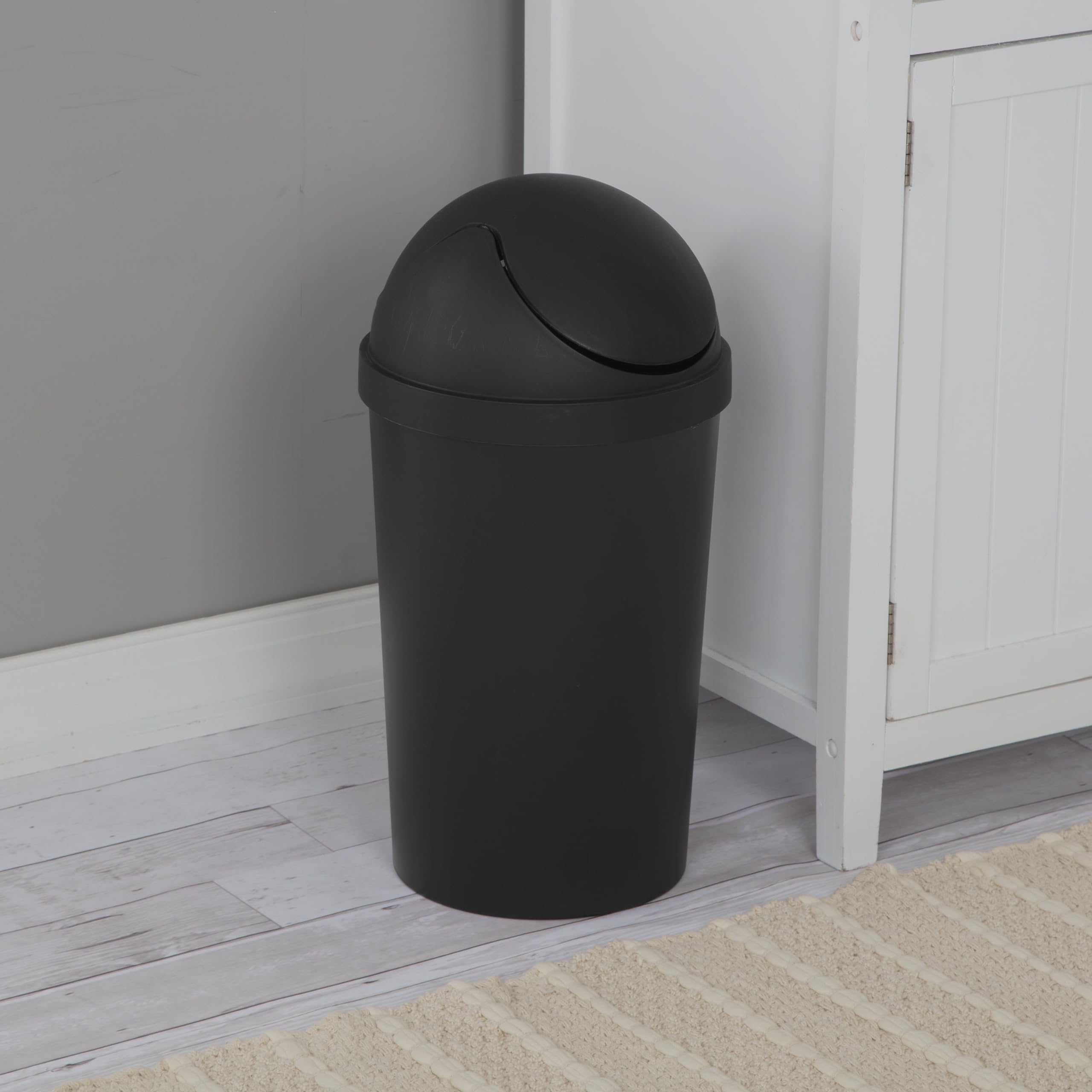 BCWYO 3 Gal. Round SwingTop Wastebasket Plastic, Black