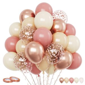 funhot retro blush pink balloons set, 60pcs dusty pink birthday balloons, 12inch chrome rose gold balloons beige nude latex balloon for girls birthday bridal baby shower wedding boho party decoration