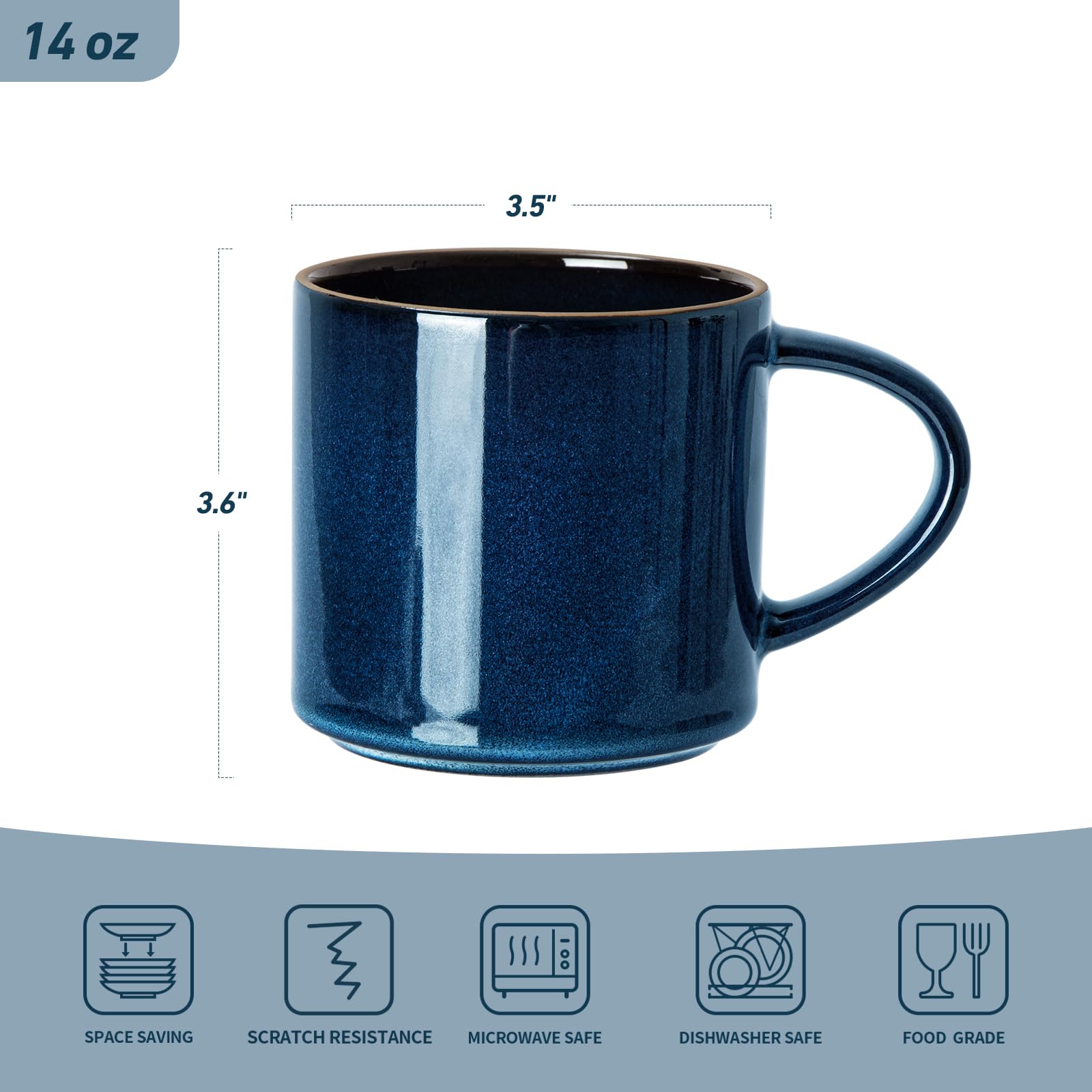 famiware Nature Coffee Mugs Set of 4, 14 oz Coffee Mug Set, Coffee Cups with Handle for Coffee, Tea, Cocoa and Milk, Microwave and Dishwasher Safe, Midnight Blue