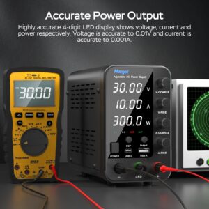 DC Power Supply Variable, 30V 10A Bench Power Supply with Encoder Coarse & Fine Adjustments Knob, Adjustable Switching Regulated lab Power Supply with 5V 3.6A USB & Type-C Quick-Charge