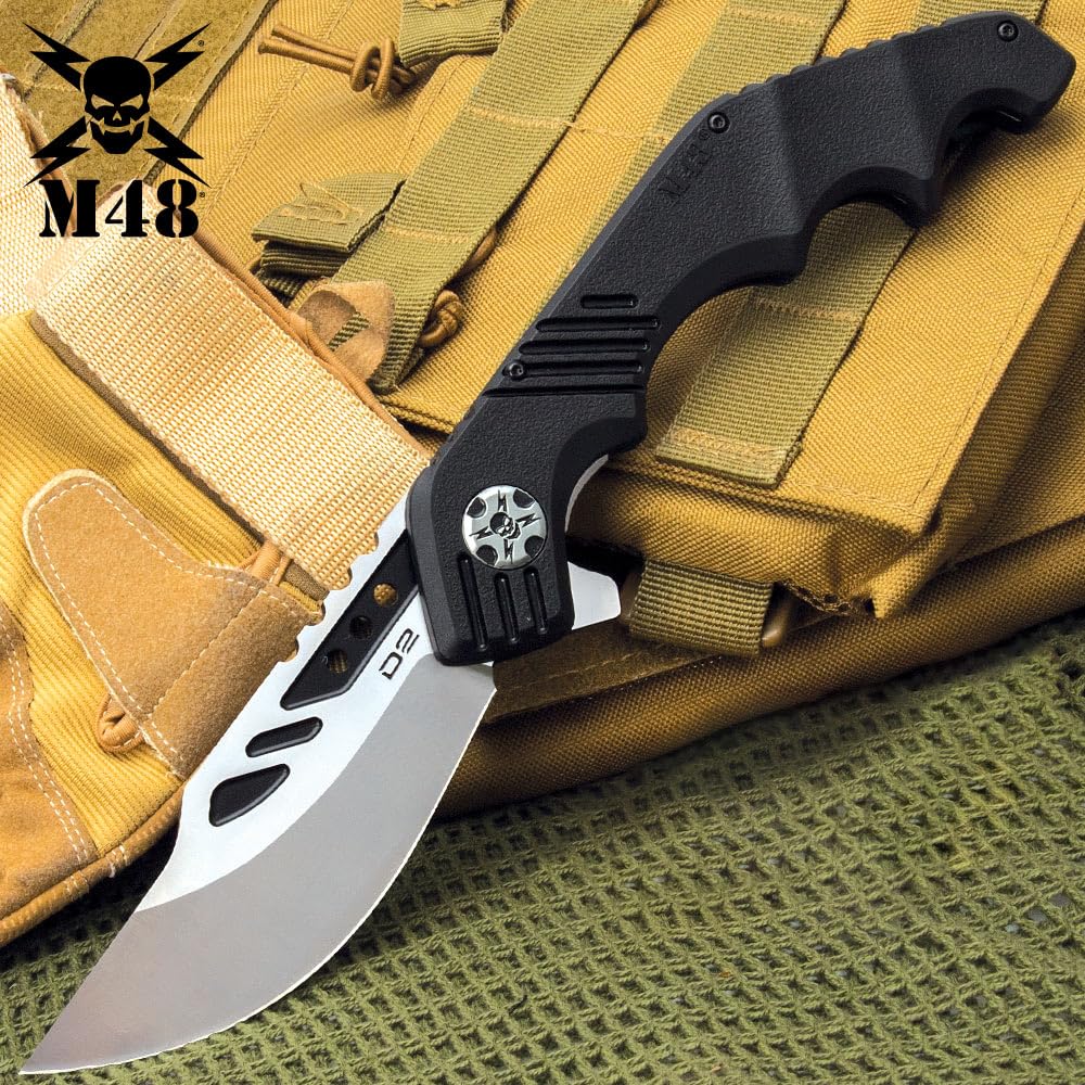 M48 Warthawg Pocket Knife | D2 Tool Steel Blade | Ball Bearing Opening | Pocket Clip | Injection-Molded Nylon Handle | Closed Length 6.75”