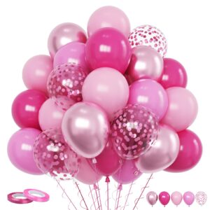 funhot pink balloons set, 60pcs hot pink latex balloons, 12inch pink confetti balloon pastel pink metallic party balloons helium for girls women baby shower princess wedding birthday party decoration