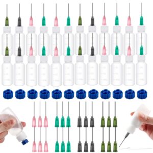 60pcs glue applicators bottles,30ml plastic squeezable dropper bottles with blunt needle tip 14ga 16ga 18ga 20ga for glue applications,paint quilling craft and oil squeezable dropper bottles crafting