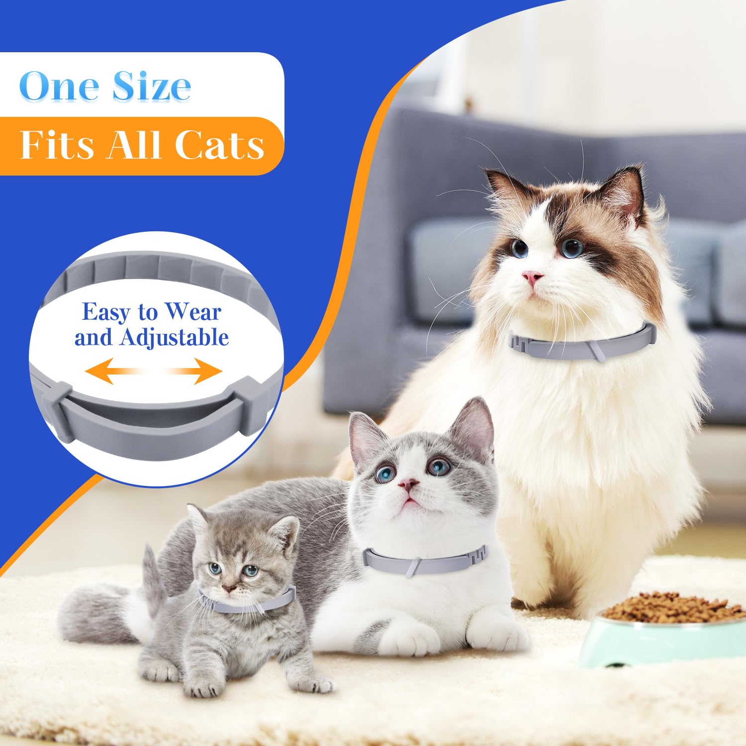 PUPMATE 4-Pack Adjustable Calming Collars for Cats with Cat Pheromones - Relieve Stress and Anxiety, Promotes Relaxation, 60-Day Long-Lasting Comfort, Effective for Calming and Behavior Management