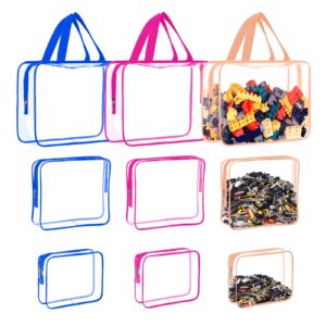 9 packs toy storage bags with zipper,lego storage,reusable clear pvc organizing bags with portable handle,travel waterproof organizer bags for building blocks, puzzle,toys and books(colorful)