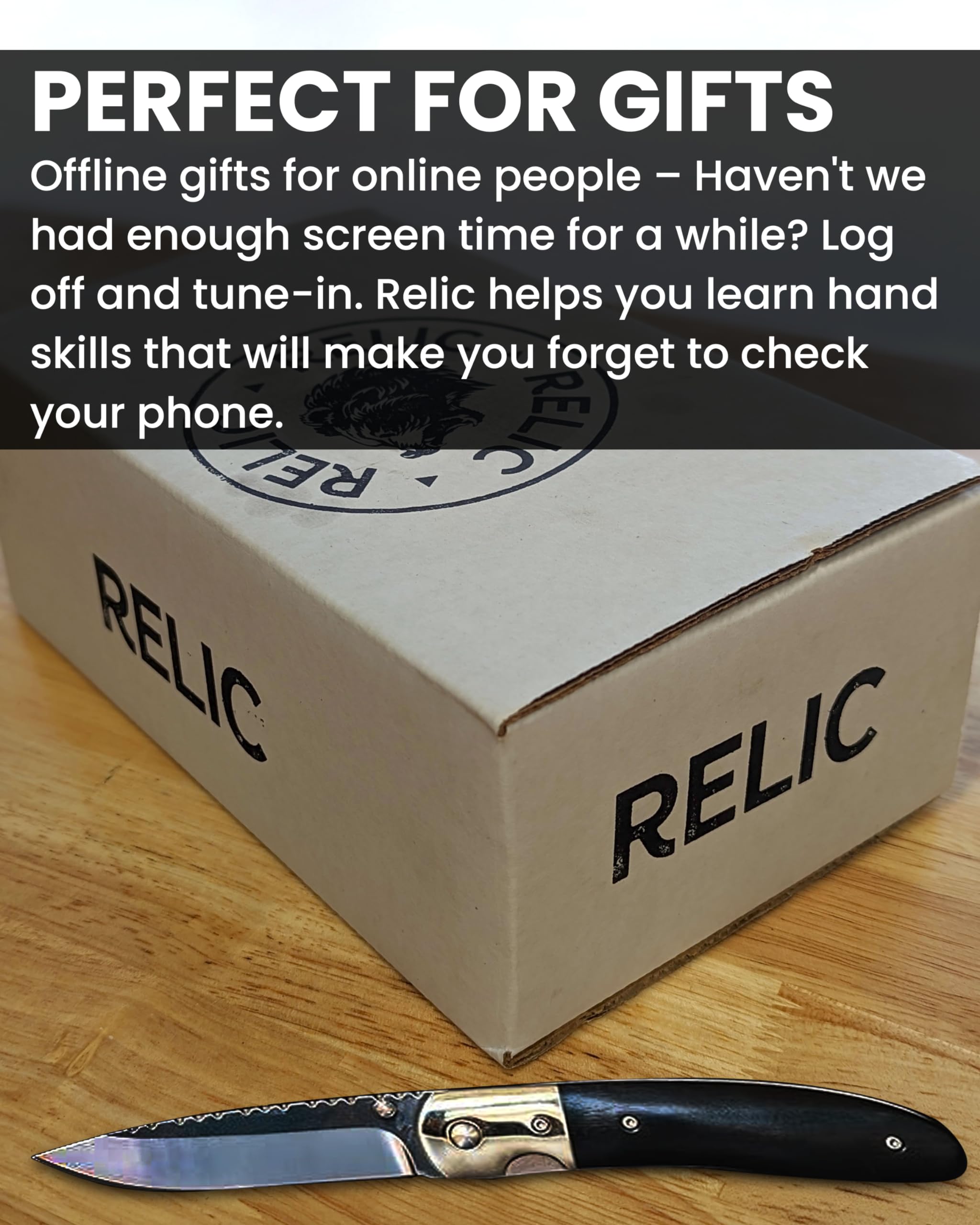 RELIC Skills | DIY Folding Knife Making Kit - Made in the USA - Gifts for Dad - Manly Gifts - Wood & Leather - New Fathers - Tools & Accessories - Camping - Family Gifts - Boys - Girls