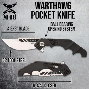 M48 Warthawg Pocket Knife | D2 Tool Steel Blade | Ball Bearing Opening | Pocket Clip | Injection-Molded Nylon Handle | Closed Length 6.75”