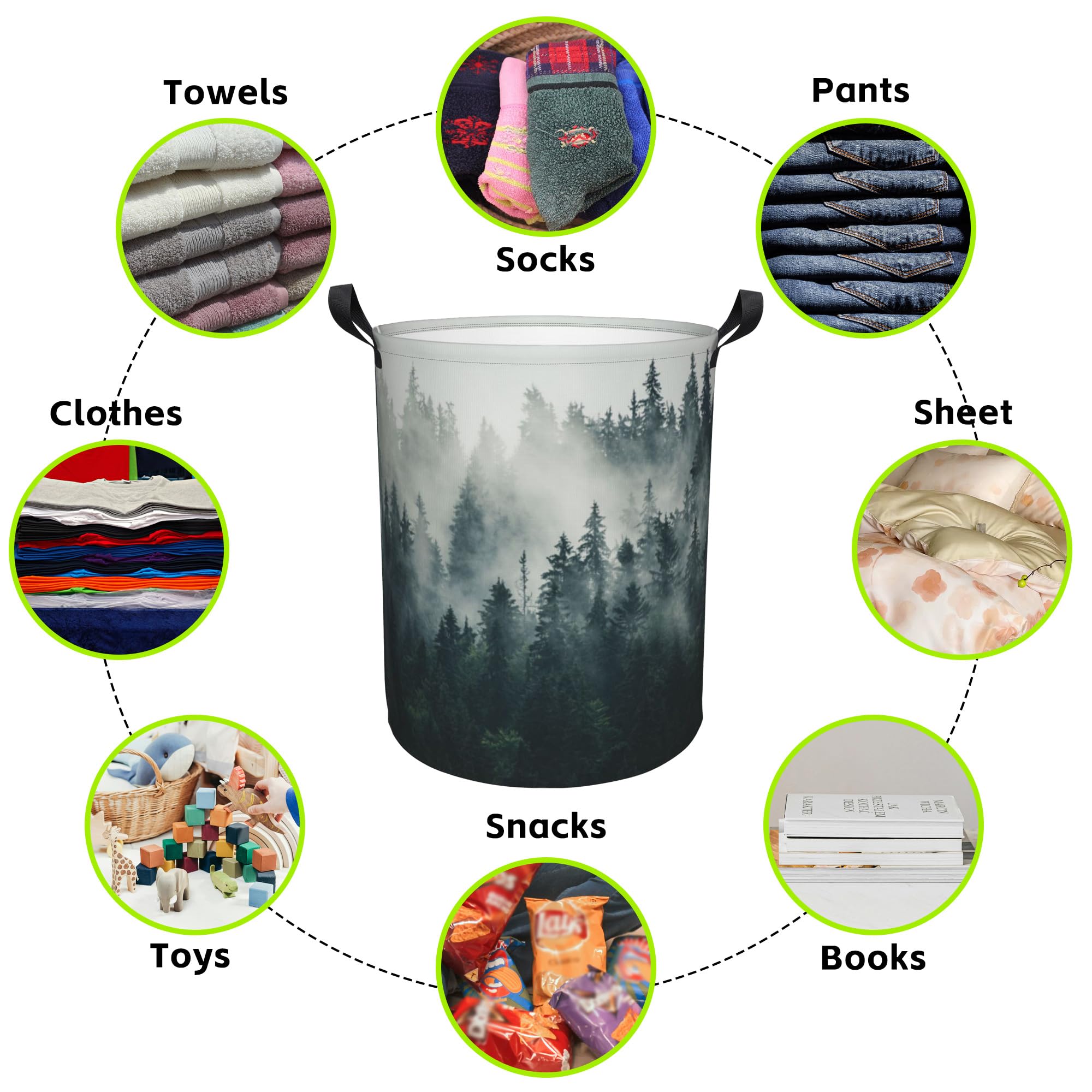 Naqiuli Misty Foggy Mountain Laundry Basket Foldable Laundry Hamper Waterproof Oxford Cloth Large Laundry Basket Clothes Storage Bucket Toy Organizer For Bathroom, Laundry, College 17.3 x16.5 Inch