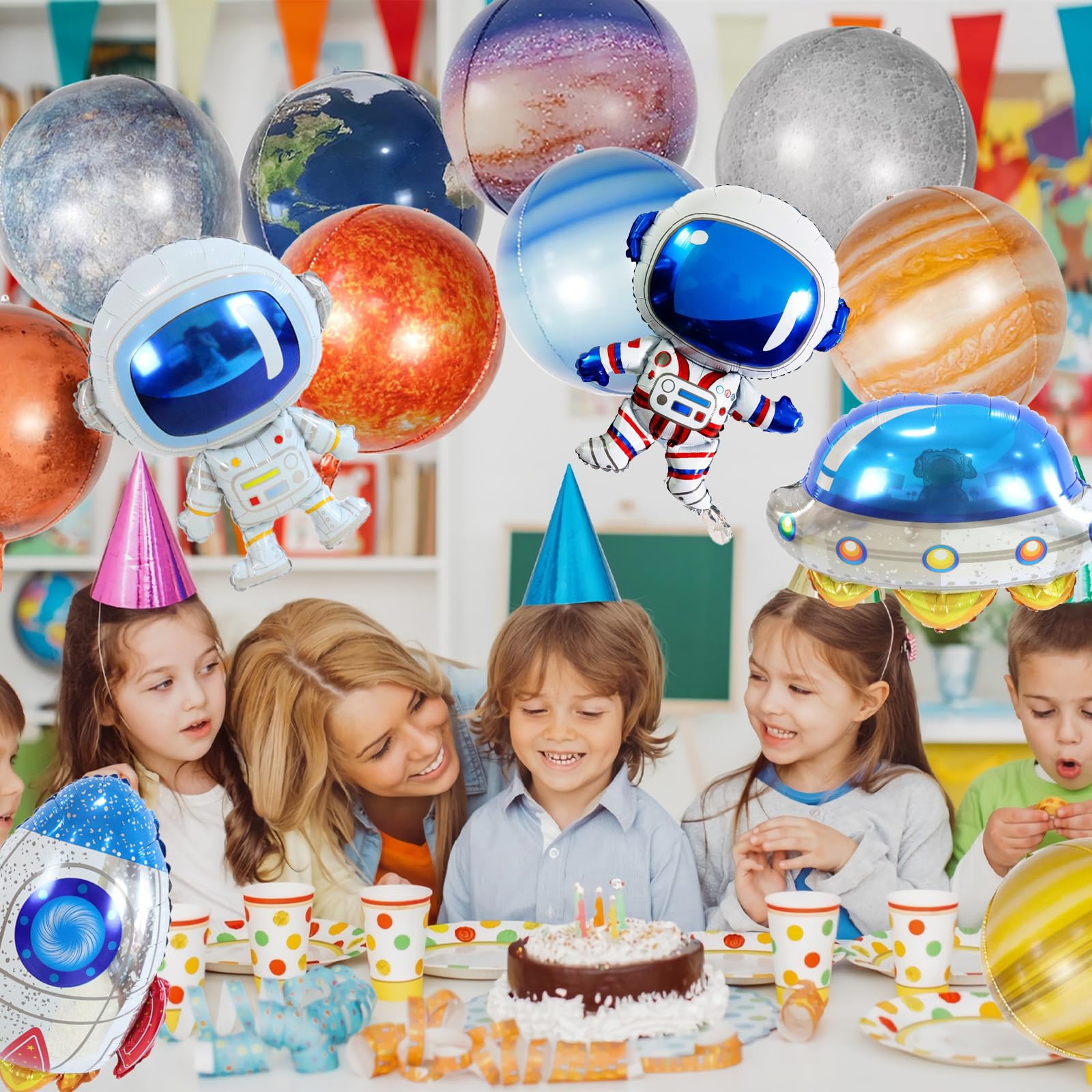 16 Pcs Galaxy Space Balloons,Space Themed Party Decorations,Solar Eclipse Balloons Rocket Spaceship Astronaut Planet Balloons Set for Kids Space Birthday Party Supplies Baby Shower Decorations