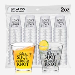 take a shot we tied the knot, 100 pcs plastic shot glass, 2 oz, wedding party favors, wedding gifts for guests, wedding favors bulk, take shot, wedding shot glasses for guests, party favors wedding