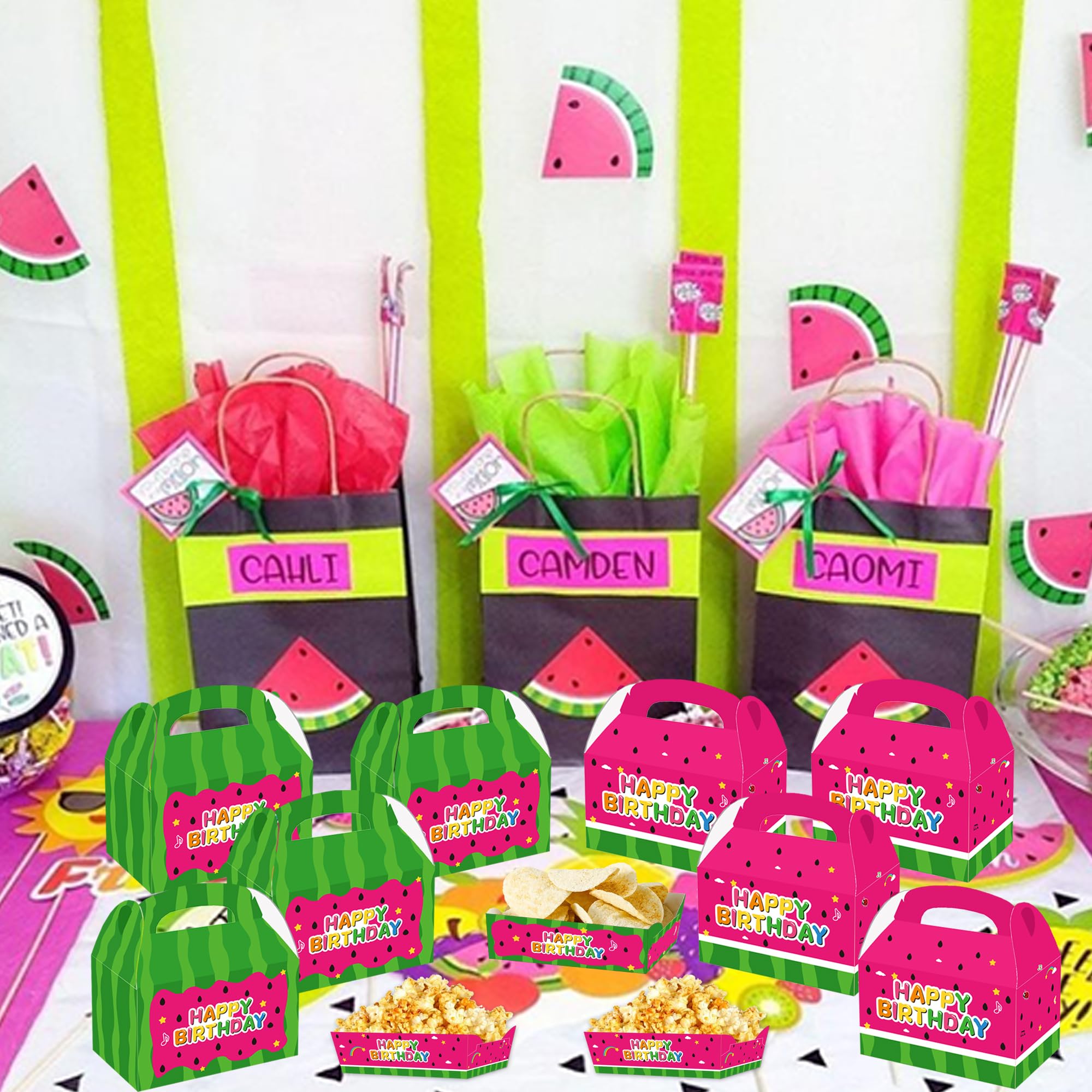 WEGYMER Watermelon Party Candy Boxes 16Pcs Cartoon Melon Birthday Party Supplies Goodie Bags for Watermelon Theme Birthday Decorations CocoBaby Shower Party Supplies