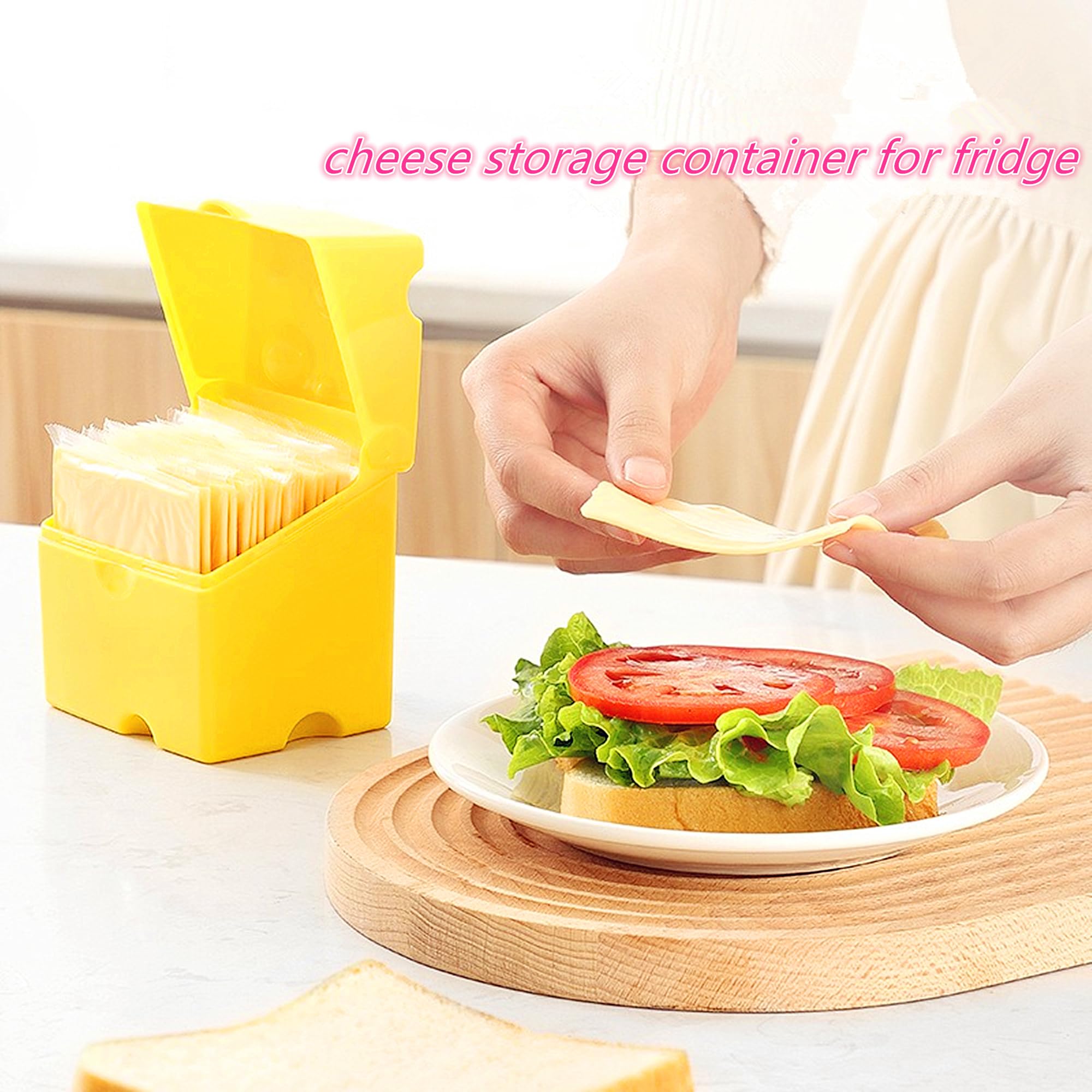 CREHNIL Cow Cheese Slice Holder Storage Container For Refrigerator Sliced Shredded Keeper Containers For Fridge (Yellow)