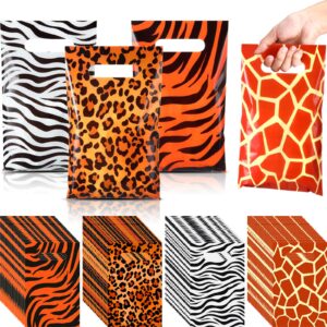 dinifee 200 pieces plastic safari goodie bags bulk jungle theme party favors bags safari gift bags safari candy bags for summer jungle animal party favors supplies