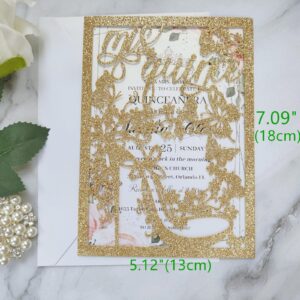 JOACHUUY 20PCS Personalized laser cut quinceanera invitations,Pocket Quinceanera invitation SVG, DXF, PNG,15 year,sweet sixteen invitations,Bridal shower invitations. (glitter gold)