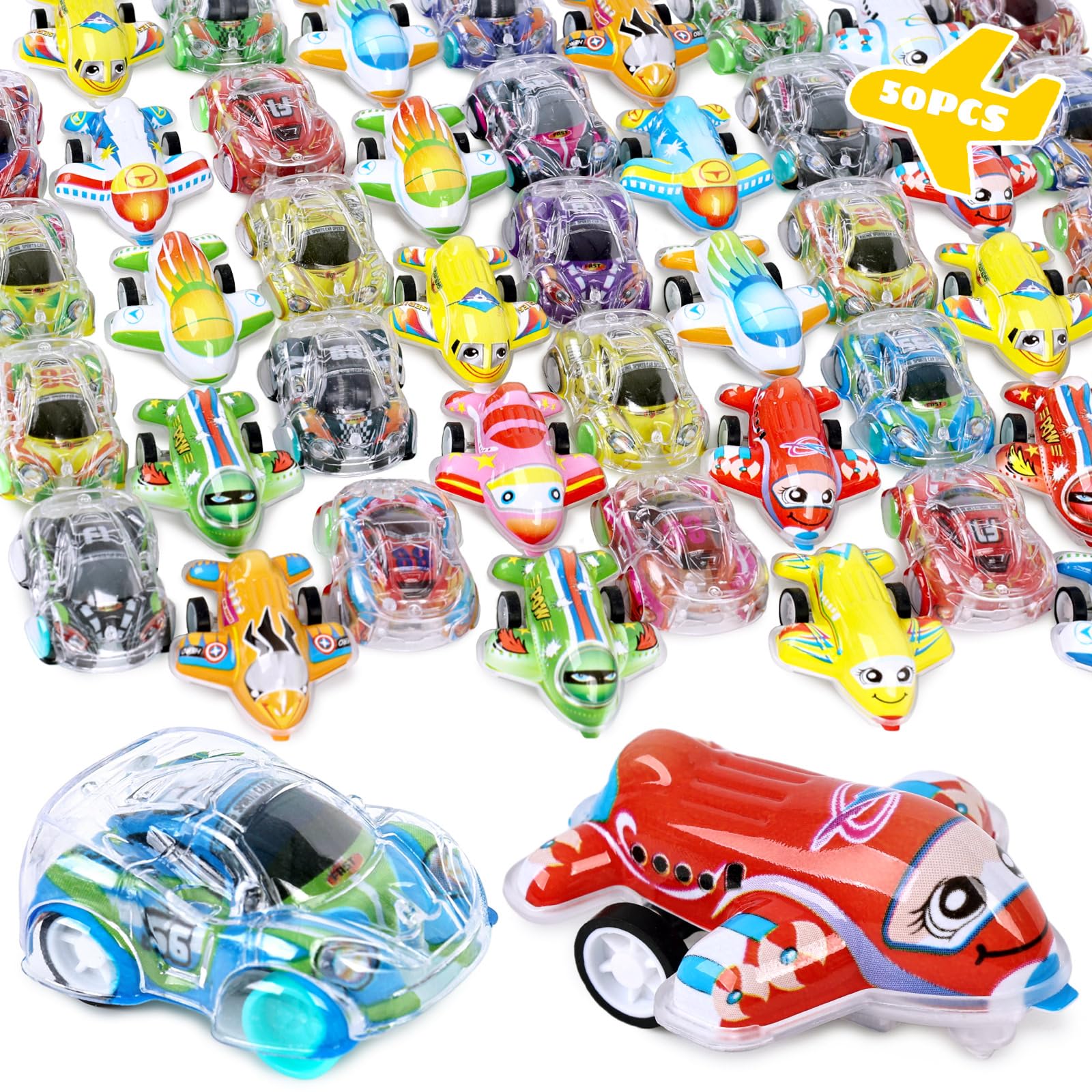 Shindel 50PCS Pull Back Cars and Airplanes, Party Favors for Kids Christmas Goodie Bag Stuffers, Stocking Stuffers, Tabletop Racing Games