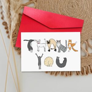 Huokiriki Funny Thank You Card to Men Women From Cats, Cute Alphabet Bday Cats card from Wife, Great Funny Kitty Card for Boyfriend Girlfriend, Cat Lover Card for Family, Thick Card Stock, Envelope Included.