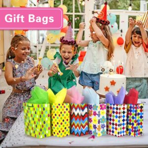 MUMULULU 6 Pack Gift Bags Medium Size with Handle and Tissue Paper Colorful Geometric Elements Pattern Gift Bags for Birthday Party Baby Shower Wedding Holiday Presents