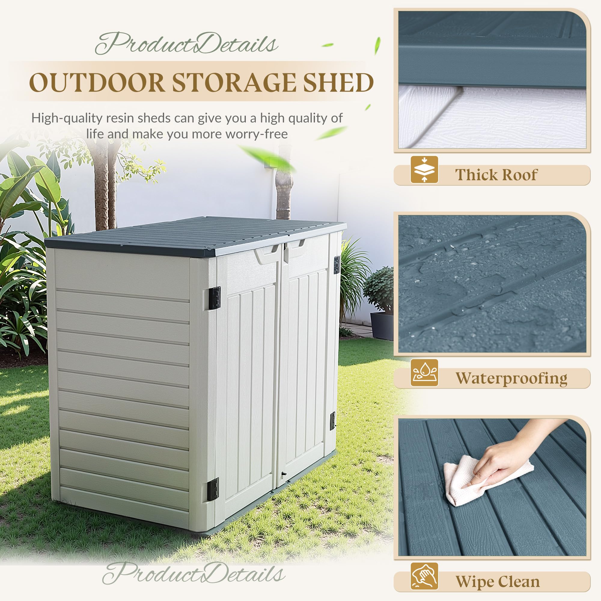 Greesum Outdoor Horizontal Resin Storage Sheds 34 Cu. Ft. Weather Resistant Resin Tool Shed, Extra Large Capacity Weather Resistant Box for Bike, Garbage Cans, Lawnmowe, Without Divider, White