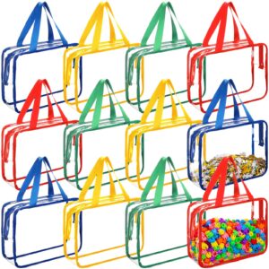 cosblank 12 pieces large toy storage bags with zipper clear pvc organizing bags waterproof zippered toy storage organizer for building blocks puzzle stationery kids books classroom(fresh colors)