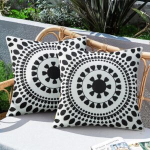 merrycolor set of 2 outdoor waterproof throw pillow covers black and white pillow covers floral decorative square pillowcases farmhouse boho outdoor pillows for patio furniture 18x18 inch