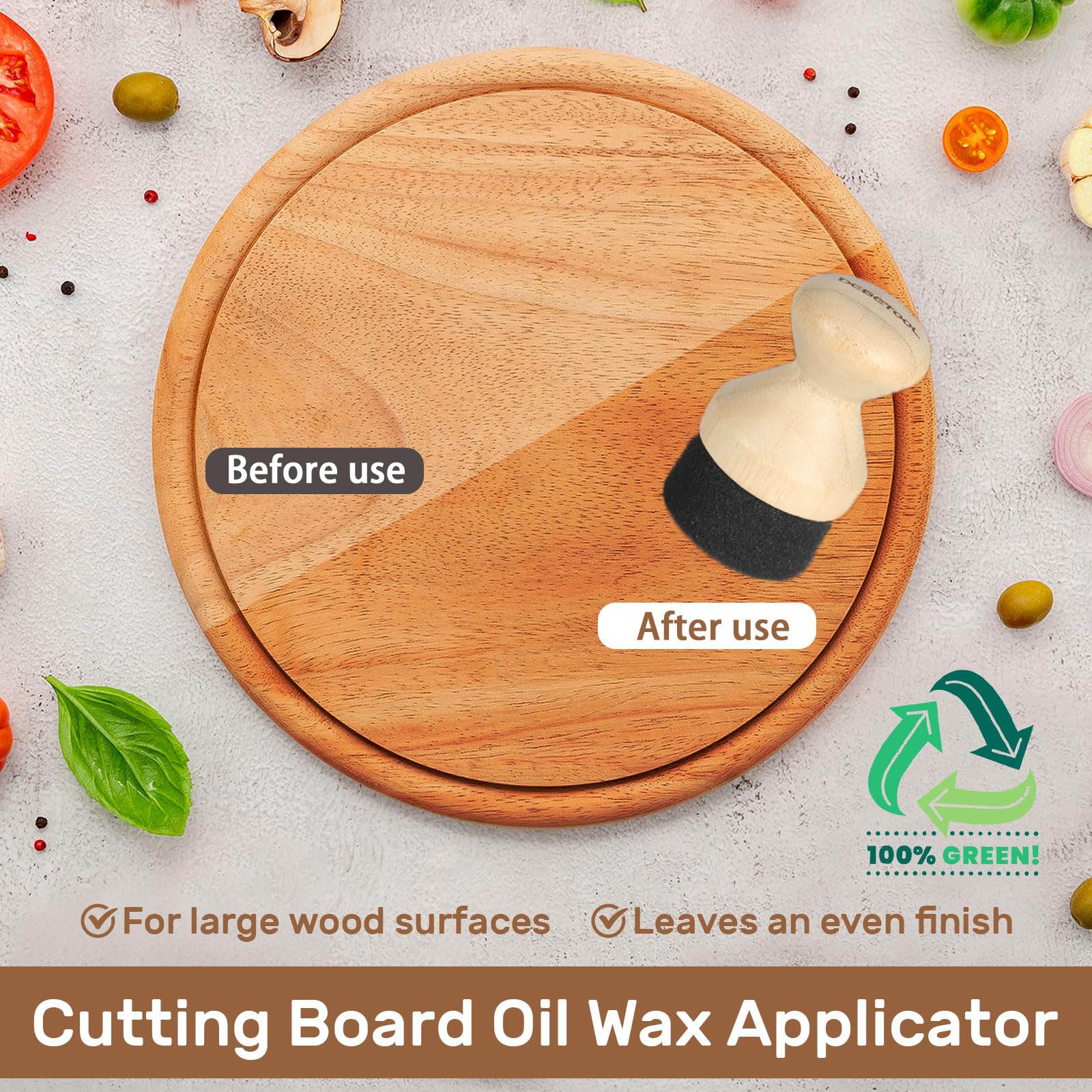 DEBETOOL Cutting Board Oil & Wax Applicator with Lid, Food Grade Mineral Oil & Wax Applicator for Wooden Cutting Board - Natural Bamboo Applicator for Butcher Blocks, Spatula，Spoon and Utensils