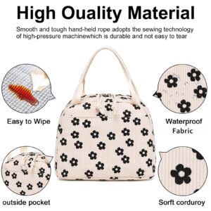 LEDAOU Lunch Box for Women Insulated Lunch Bag Corduroy Lunch Tote Bags Leakproof Cooler Lunch Case for Travel Work Picnic