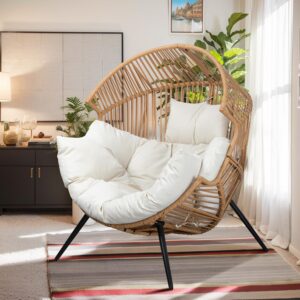 vongrasig wicker egg chair pe rattan chair with cushion, oversized patio lounge chair for outdoor, indoor, balcony, backyard, garden, beige