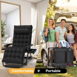 Slendor Oversized Zero Gravity Chairs XXL, 33In Padded Zero Gravity Lounge Chair, Lawn Recliner, Folding Patio Reclining Chair w/Aluminum Alloy Lock, Headrest, Cup Holder, Support 500lbs, Black