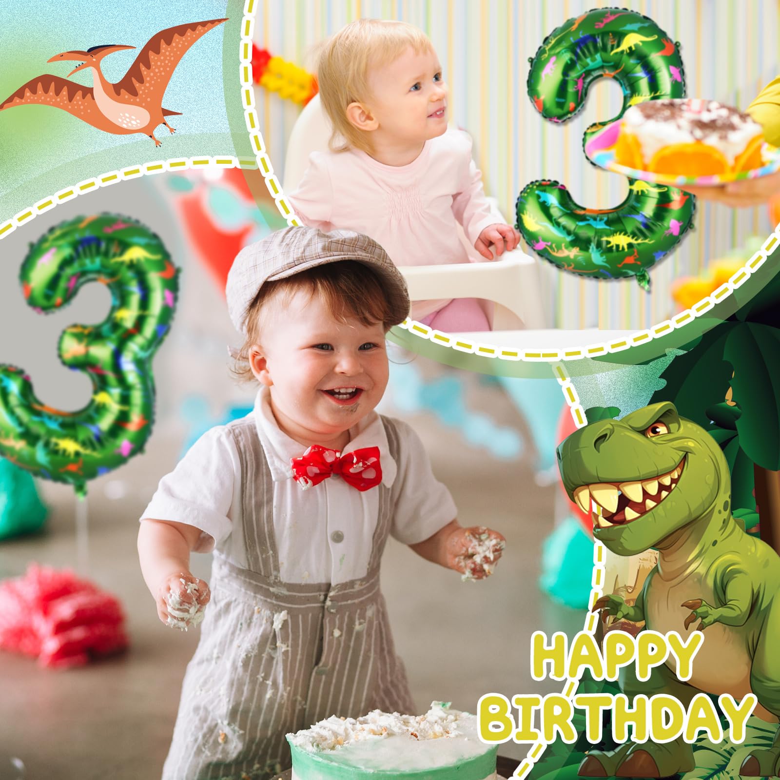 Lunmon 40 Inch Dinosaur Number Large Balloon 40 Inch Dinosaur Birthday Balloons Supplies Large Green Balloon Dinosaur Theme Balloons for Birthday Party Baby Shower (Number 3)