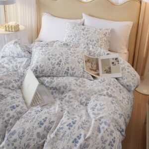 highbuy white full comforter set blue floral comforter sets for women girl coquette aesthetic boho comforter full size bedding comforter set 3 piece farmhouse 1 flora comforter and 2 pillowcase