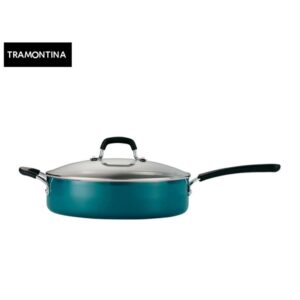 Tramontina 5.5 Qt Covered Nonstick Saute Pan Whith Glass Lid Jumbo Cooker, Premium long-lasting PFOA-free Teflon Profile nonstick coating., Teal