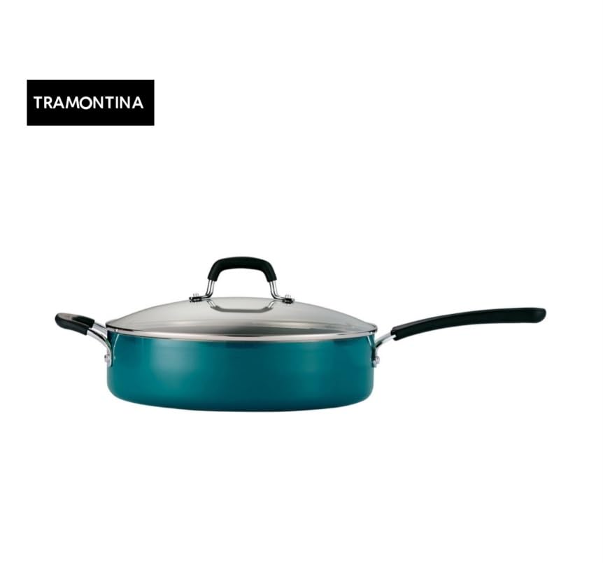 Tramontina 5.5 Qt Covered Nonstick Saute Pan Whith Glass Lid Jumbo Cooker, Premium long-lasting PFOA-free Teflon Profile nonstick coating., Teal