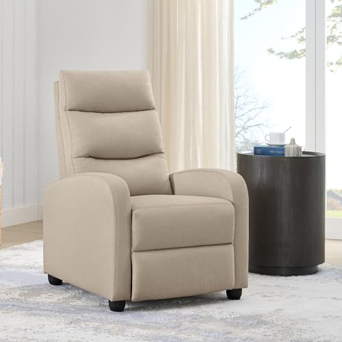 KISLOT Recliner Chair for Adults Push Back Armchair Home Theater Seating with Lumbar Support Single Sofa for Living Room,Beige(Fabric)